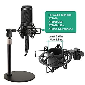 AT2020 Mic Stand, Adjustable Height Desk Mic Stand with Shock Mount, Foam Windscreen, Metal Weighted Base, 1/4 to 3/8 Metal Adapter, for AT2020 AT2020USB AT2020USB+ AT2035 Mic by Rigych