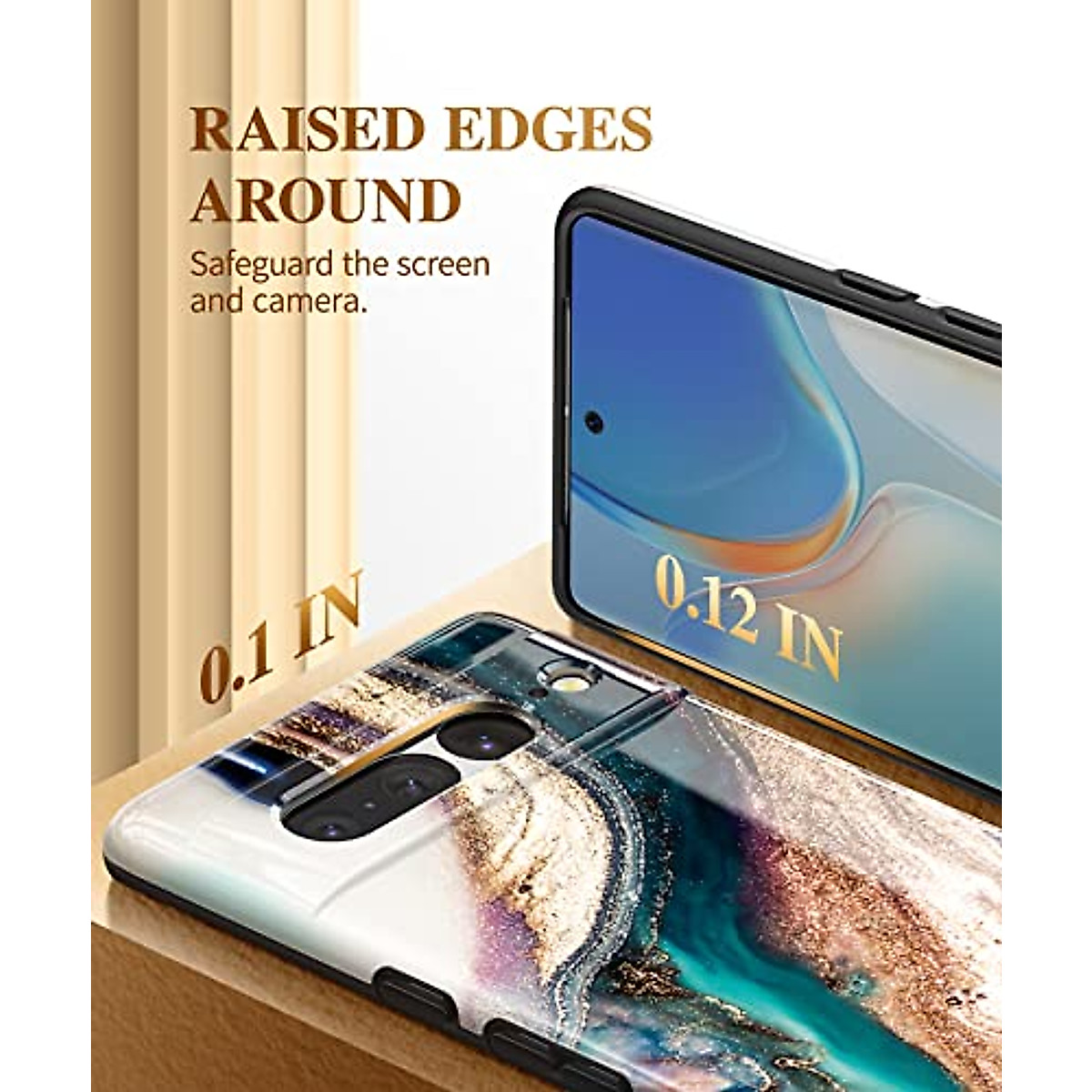 GVIEWIN Google Pixel 7 Pro 6.7" Case, Stylish Marble Pattern TPU Slim Shockproof Protective Cover - Drift Sand/Brown