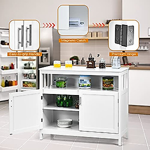 Giantex Kitchen Buffet Sideboard, Wooden Storage Server Cupboard Cabinet, Dining Room Living Room Bar Furniture 2-Door Console Table w/ 5-Position Adjustable Shelf & Open Shelf Drawer Cabinets (White)