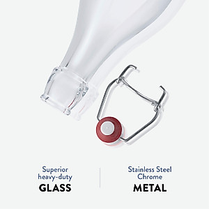 Bormioli Rocco Giara Swing Top Bottles 33 ¾ Ounce-4 Pack Round Clear Glass Grolsch Flip Top Bottle With Stopper, for Beverages, Smoothies, Kefir, Beer, Soda, Juicing, Kombucha, Water, Milk and Vinegar