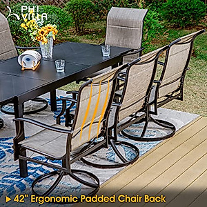 PHI VILLA Outdoor Dining Set for 8, Patio Table and Chairs Set with 8 Padded Swivel Dining Chairs & Full Metal Extendable Table for Poolside Lawn Garden