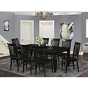 East West Furniture Logan 9 Piece Room Furniture Set Includes a Rectangle Kitchen Table with Butterfly Leaf and 8 Dining Chairs, 42x84 Inch, Black