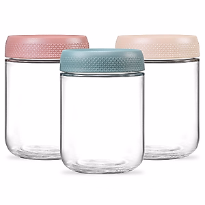 NETANY 3-pack 16oz Glass jars with Airtight Lids, Overnight Oats Containers with Lids, Wide mouth Mason Salad jars, Glass Food Storage Containers for Snacks Yogurt Spice Sugar