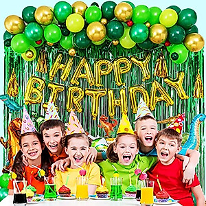 Dinosaur Party Decorations 135 Pcs Dinosaur Birthday Party Supplies with Dinosaurs Balloons, Happy Birthday Balloons, Curtains, Dinosaur Theme Party for Kids Girls Boys Baby Shower Celebration