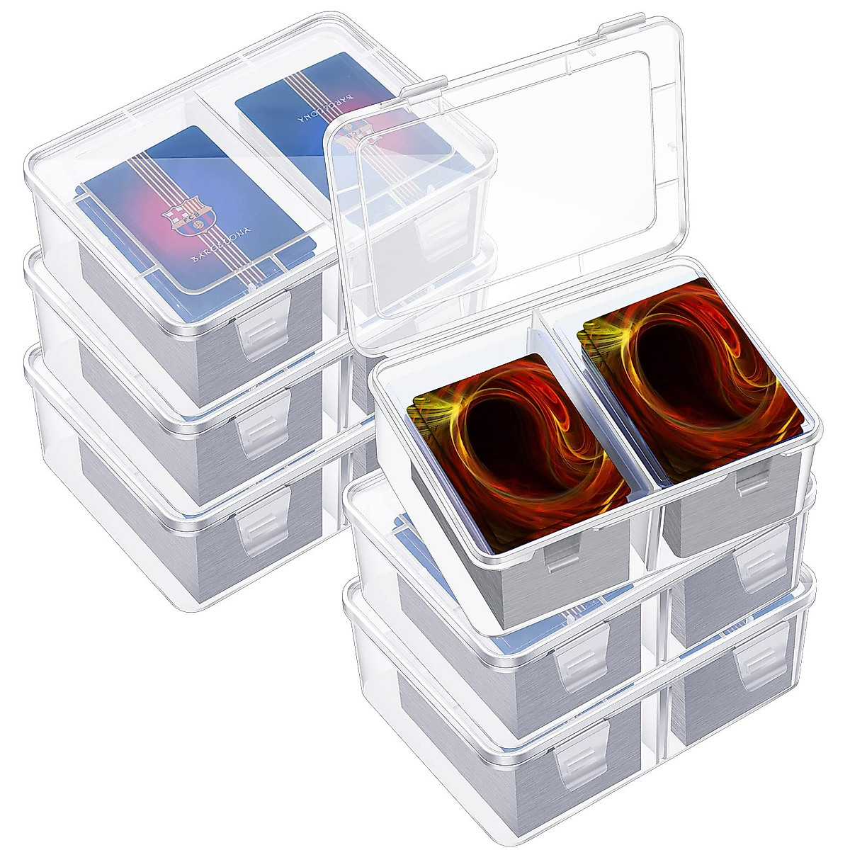 Vicenpal 300 Card Storage Box Compatible with MTG TCG Clear Plastic Trading Removable Divider Hard Deck for Baseball Football Game Organizer Collector (6 Pcs)