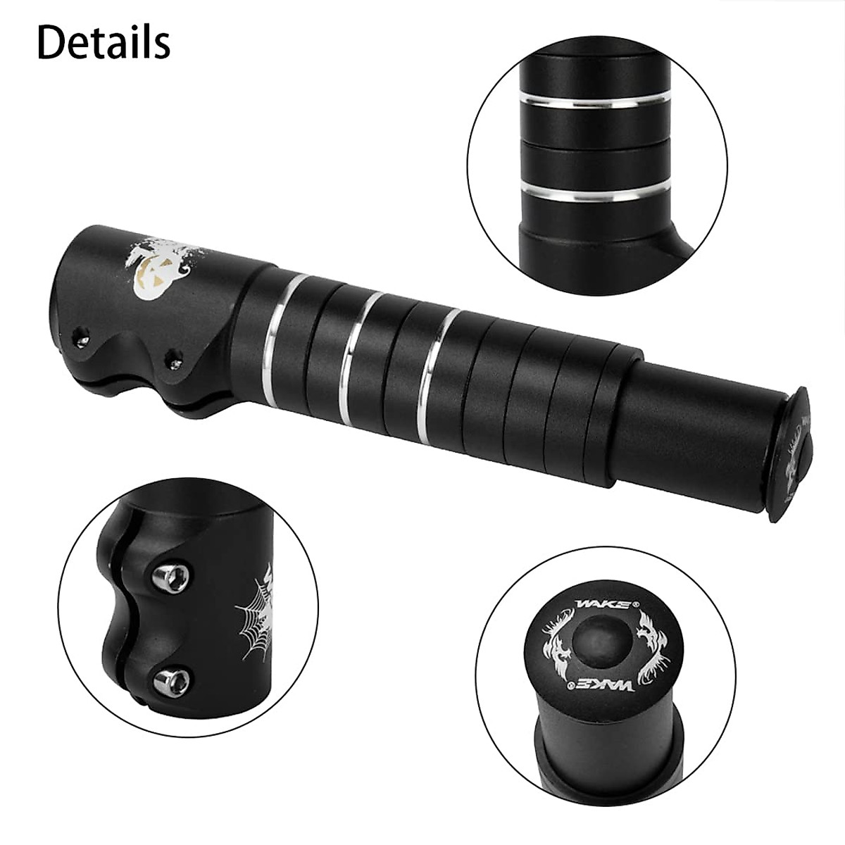 Bike Stem Riser Wake Bike Fork Stem Extender Bicycle Handlebar Raiser Head Up Adapter Suitable for Mountain Bike, Road Bike, MTB, BMX (Aluminium Alloy, Adjustable, Black)