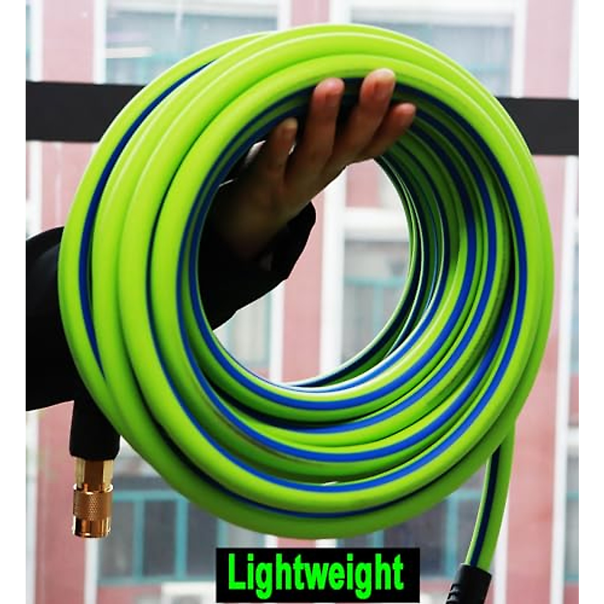 YOTOO Air Hose 1/4 in x 25 ft, Heavy Duty Hybrid Air Compressor Hose, Flexible, Lightweight, Kink Resistant with 1/4" Industrial Quick Coupler Fittings, Bend Restrictors, Green+Blue
