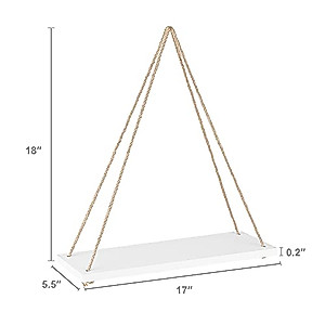 Mkono Wood Hanging Shelves for Wall Boho Decor Swing Rope Rustic Floating Shelf, Set of 3 Wall Display Shelving Home Organizer Rack for Living Room Bedroom Bathroom Kitchen,White