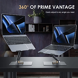 Minthouz 360° Swivel Laptop Stand for Desk, Aluminum Laptop Riser Foldable Laptop Holder Ergonomic Notebook Stand, Height Adjustable Computer Stand Fit for All Laptops 10-17 inch(Black)