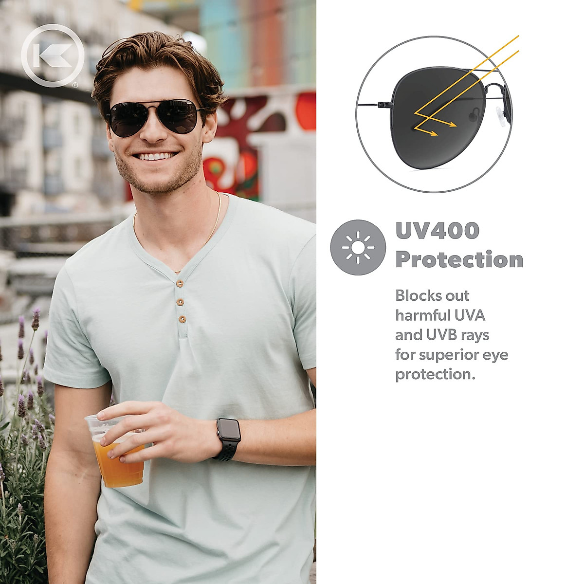 Knockaround Mile Highs Polarized Sunglasses - Aviator Sunglasses with Full UV400 Protection & Impact Resistant Lenses, Black Metal Frames/Black Lenses