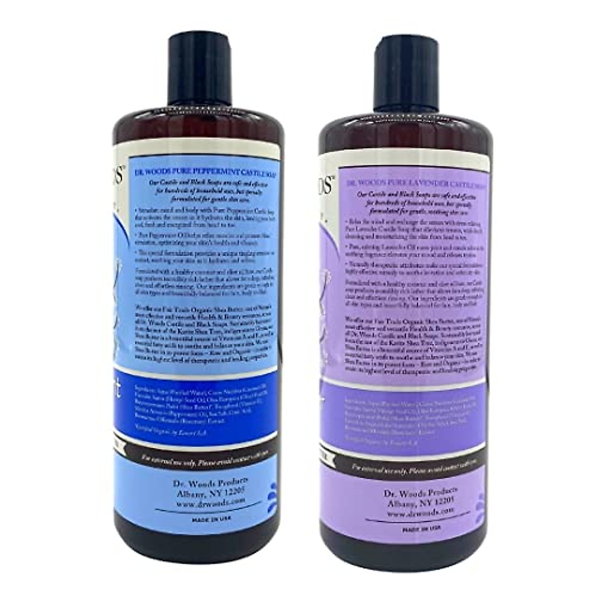 Dr. Woods Peppermint & Lavender Castile Soap, Body Wash with Organic Shea Butter Variety 2 Pack