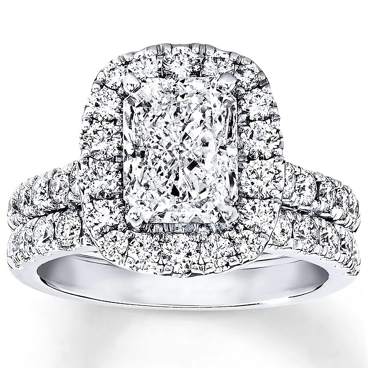 9Bridal Set 3-1/3 CT Radiant Cut Moissanite Engagement Rings for Women Platinum Plated Silver Size 9