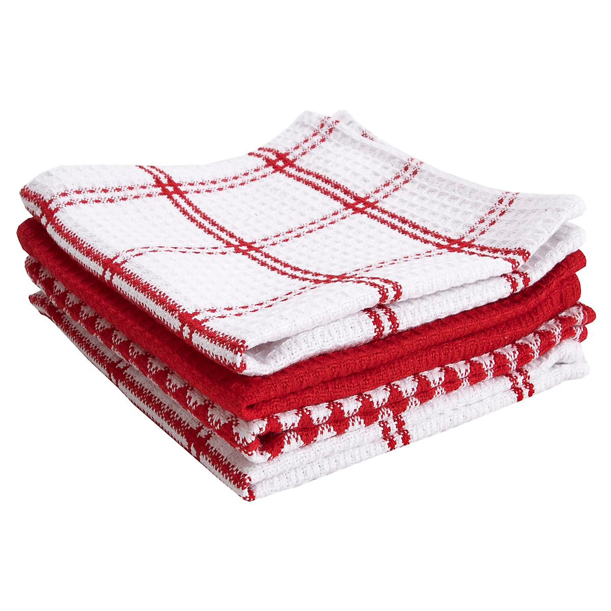T-fal Premium Waffle Dish Cloths: Highly Absorbent, Super Soft Long Lasting - 100% Cotton, 12"x13" Flat Waffle Dish Towel for Cleaning & Drying Dishes, (4-Pack), Red