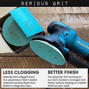 Serious Grit - 6-Inch 6-Hole 80 Grit Sanding Discs - Heavy-Duty Hook & Loop Film Discs - Sandpaper for Random Orbital Sanders - 50 Pack Box