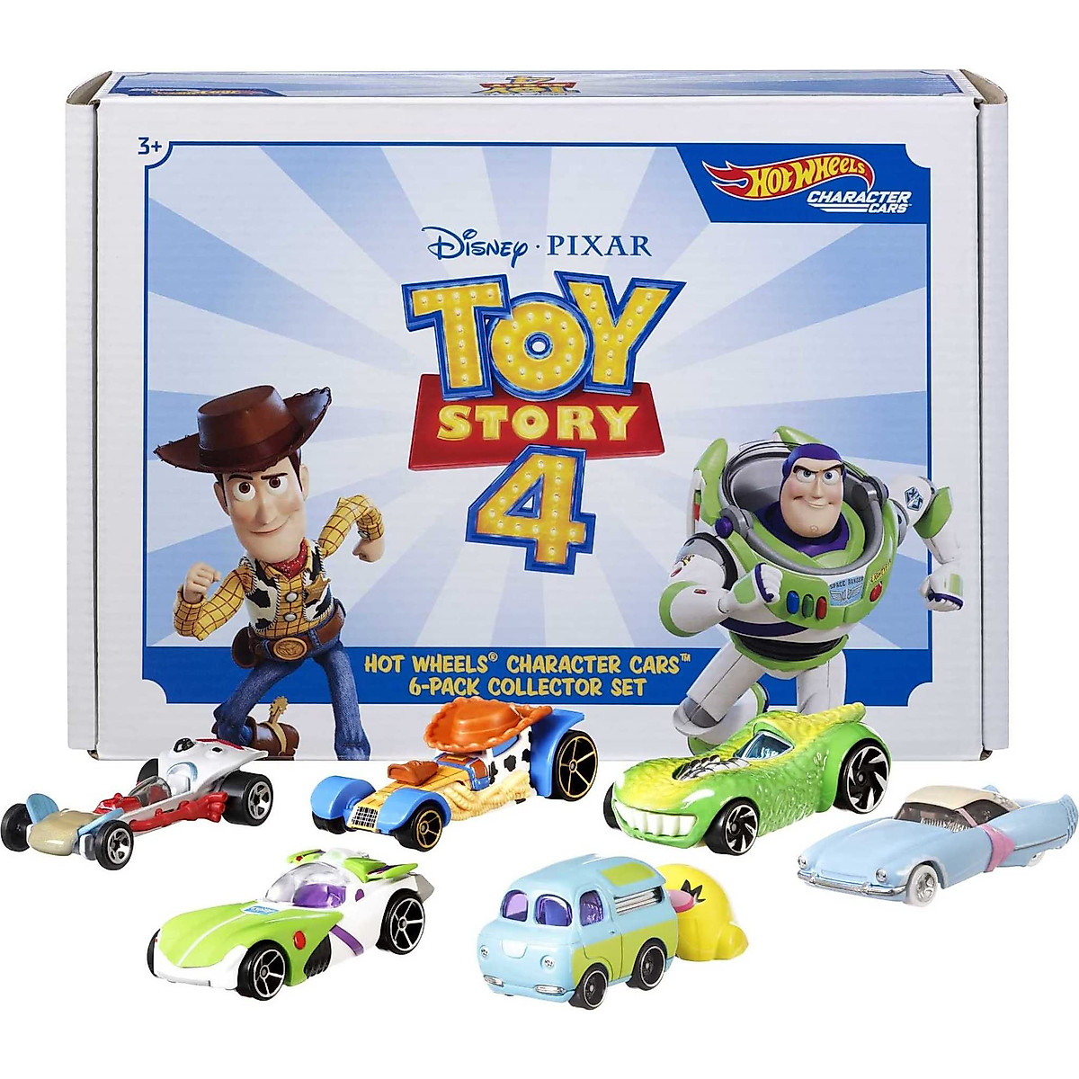 Hot Wheels Disney and Pixar Toy Story 4 Bundle of 6 1:64 Scale Character Cars: Woody, Buzz, Forky, Bo Beep, Rex & Ducky & Bunny [Amazon Exclusive]