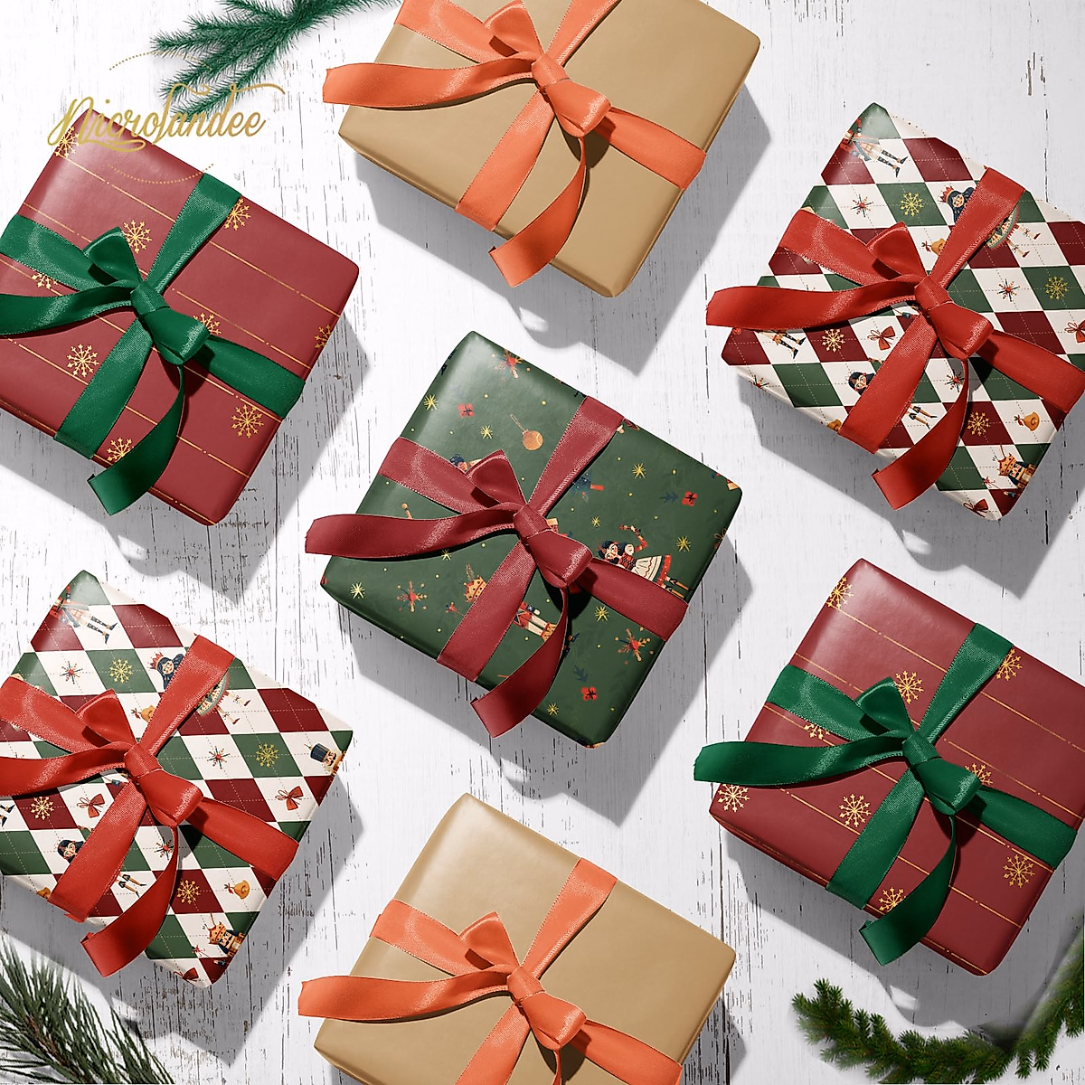 Nicrolandee Christmas Wrapping Tissue Paper, 24 Sheets Vintage Christmas Green Red Tissue Paper, Foil Gold Snowflake Gift Wrap Present Paper for Xmas New Year Holiday Birthdays Wedding, 20 X15 Inches