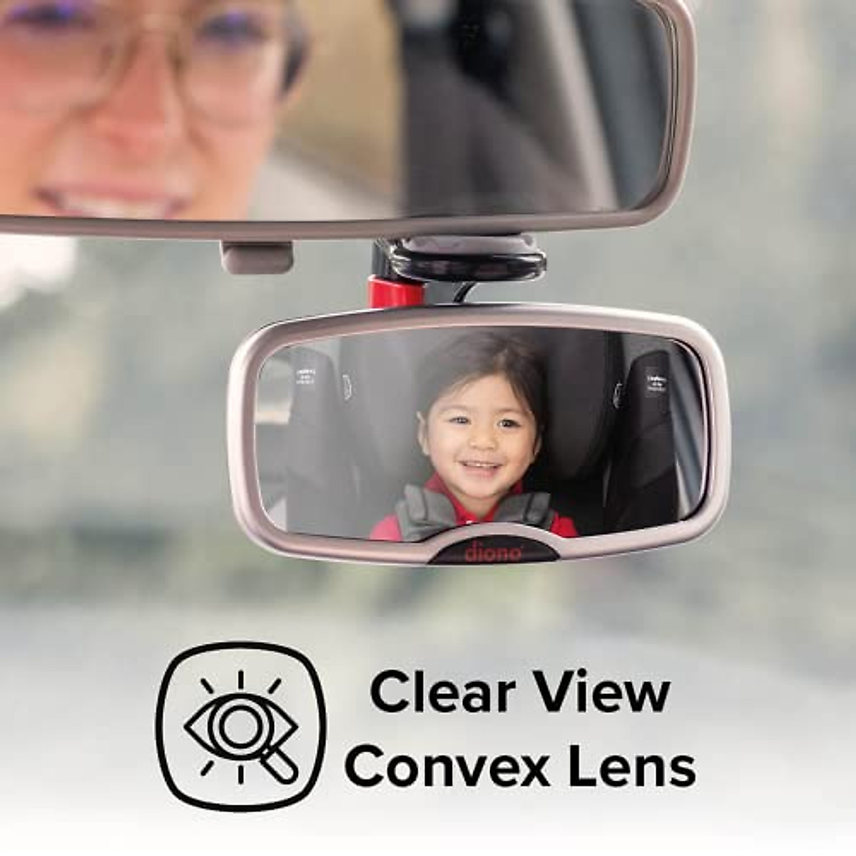 Diono See Me Too Rear View Forward Facing Baby Mirror for Car, Fully Adjustable Driver Mirror with Wide Crystal Clear View, Shatterproof, Crash Tested