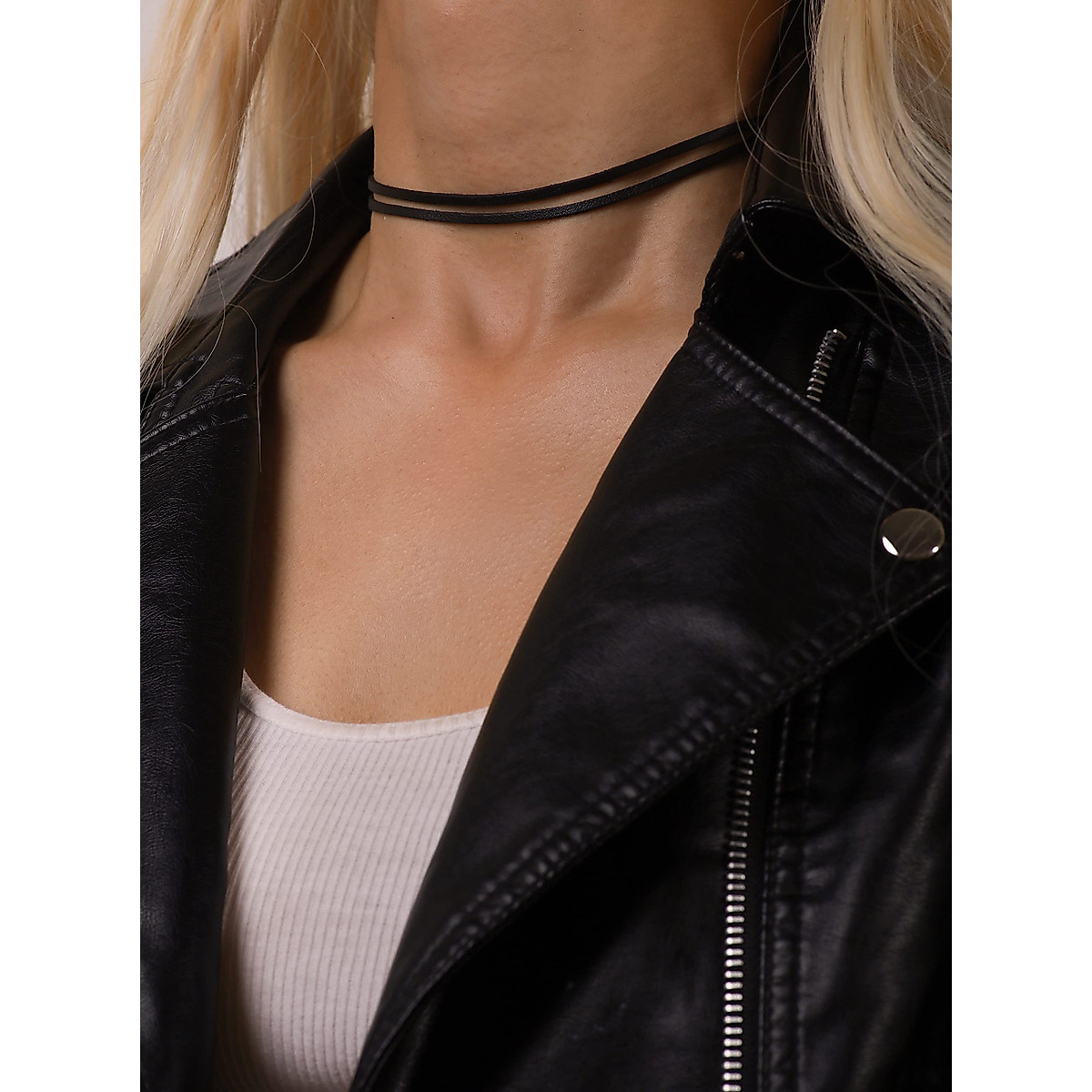 Sacina Goth Hippie Black Faux Leather Choker, Dainty Choker Necklace, Halloween Christmas New Year Jewelry Gift For Women