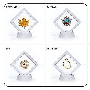 KMOTASUO 12Pcs 3D Floating Thin Film Jewelry Storage Box, Transparent Frame Display Case Holder for Necklace Bracelet Earring, Dustproof Challenge Coin Medallion Display Case Stand (White)