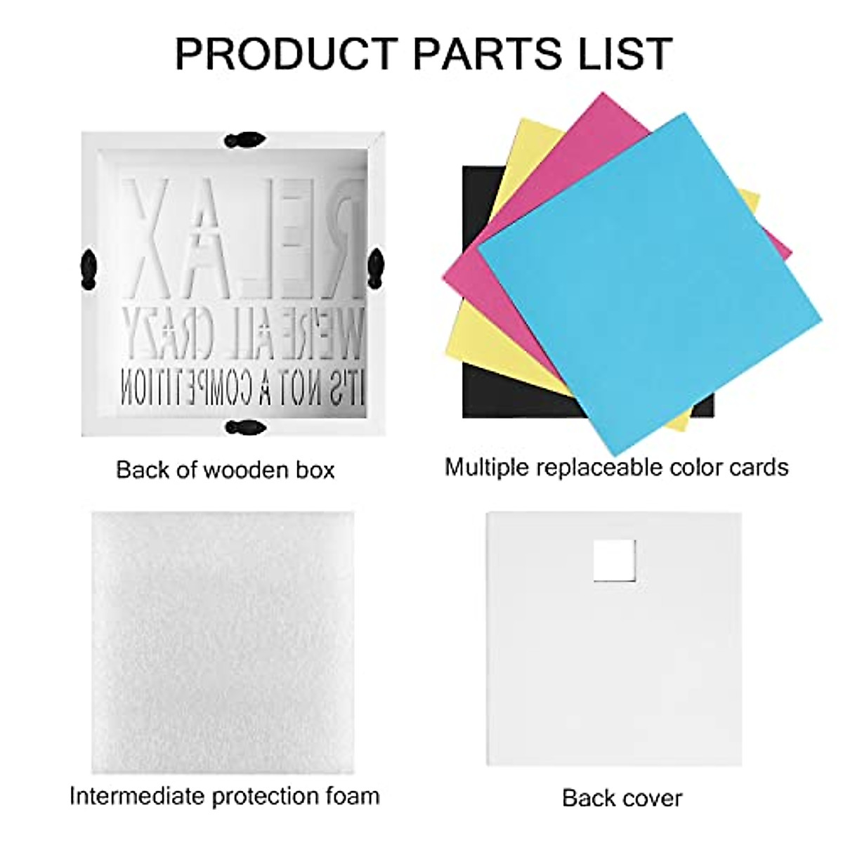 Pigort Relax We're All Crazy Box Sign Funny Quote Desk Decorative Positive Wall Plaque Pallet Saying Quotes for Birthday - Presents for Friends and Family 6 x 6 x 1.8 inches