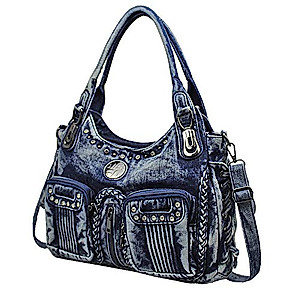 BOUYA Women's Denim Casual Hobo Bag Jeans Shoulder Bags for School Office Travel Retro Denim Bag Large-capacity One-shoulder Messenger Bag Tote Bag Hobo Purse for Teen Girls Women (Own Style Blue)