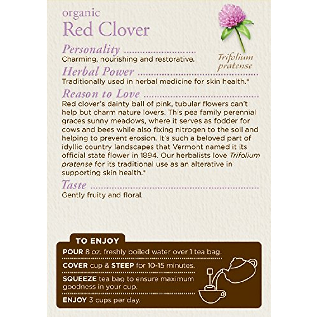 Traditional Medicinals Tea, Organic Red Clover, Supports Skin Health, 96 Tea Bags (6 Pack)