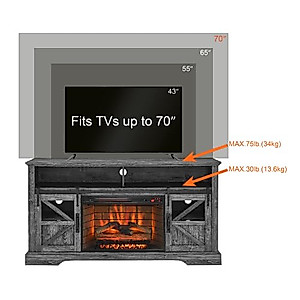 Electric Fireplace 60 Inch Electric Fireplace with Door Sensor Entertainment Center - Dark Country Oak