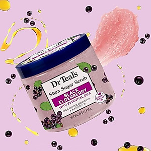 Dr Teal's Shea Sugar Body Scrub, Black Elderberry with Essential Oils, 19 oz (Pack of 3) (Packaging May Vary)