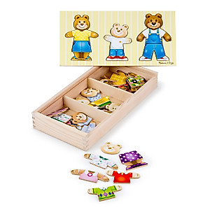 Melissa & Doug Mix 'n Match Wooden Bear Family Dress-Up Puzzle With Storage Case (45 pcs) - Wooden Teddy Bear Puzzle, Sorting And Matching Puzzles For Toddlers Ages 3+