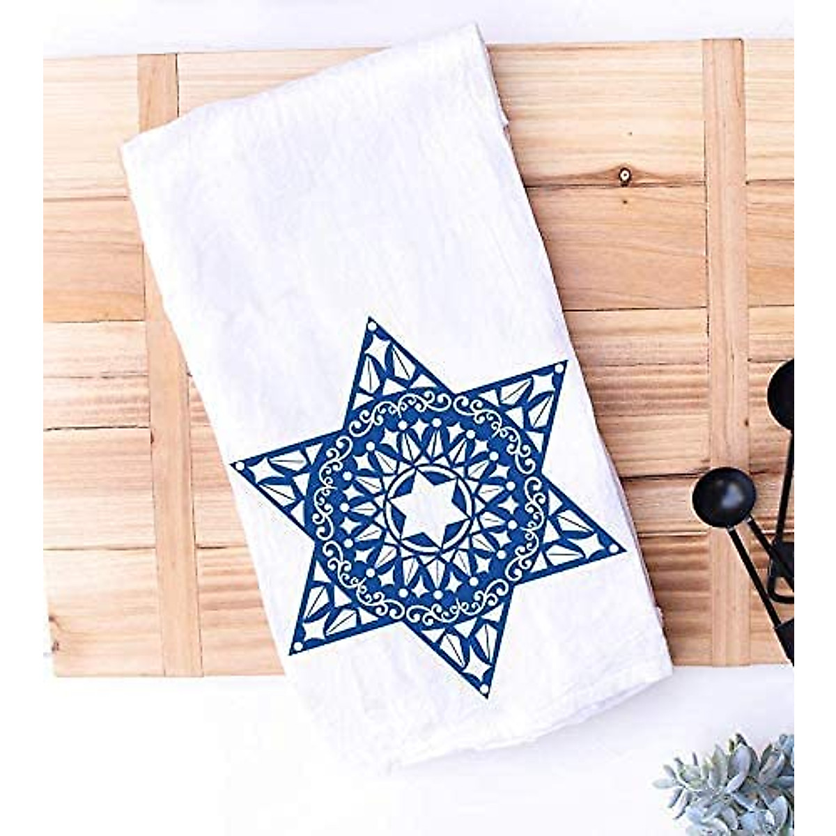 Blue Star of David Jewish Kitchen and Bathroom Hand Towel, Handmade Blue Kitchen Towel for Hostess and Holiday Gifts (Blue Star)