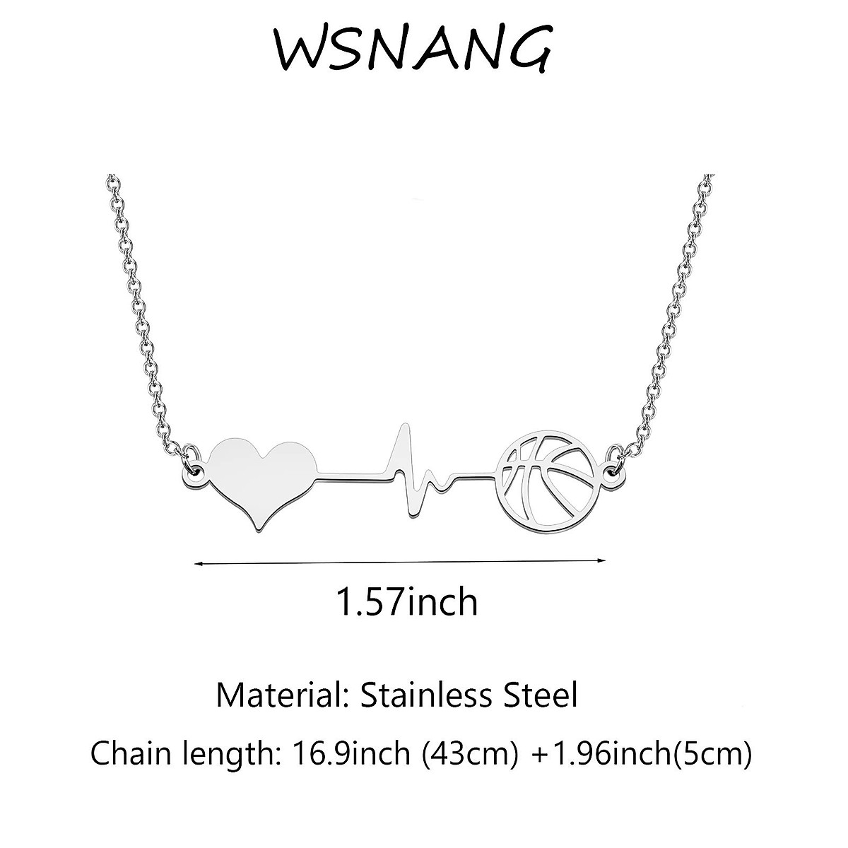 WSNANG Minimalist Hollow Basketball Necklace Basketball Gift for Basketball Lover Sports Lover (Basketball Heart NL)