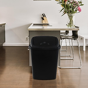 Julyeen 4 Pack Swing Top Trash Can, 6 Gallon Plastic Garbage Bins with Swing Lid, Black