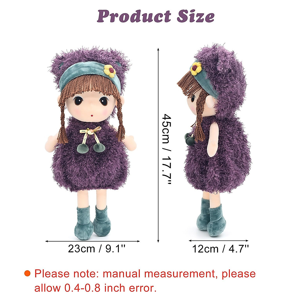 HWD Kawaii 17 inch Stuffed Plush Girl Toy Doll Good Gift for Kids Baby Lover.(Purple)