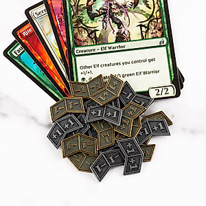 40 PCS Antique Metal Buff Counter Tokens with Velvet Bag Magic The Gathering Token Creature Stats or Loyalty Counters for MTG CCG Card Gaming Accessories, Black&Bronze