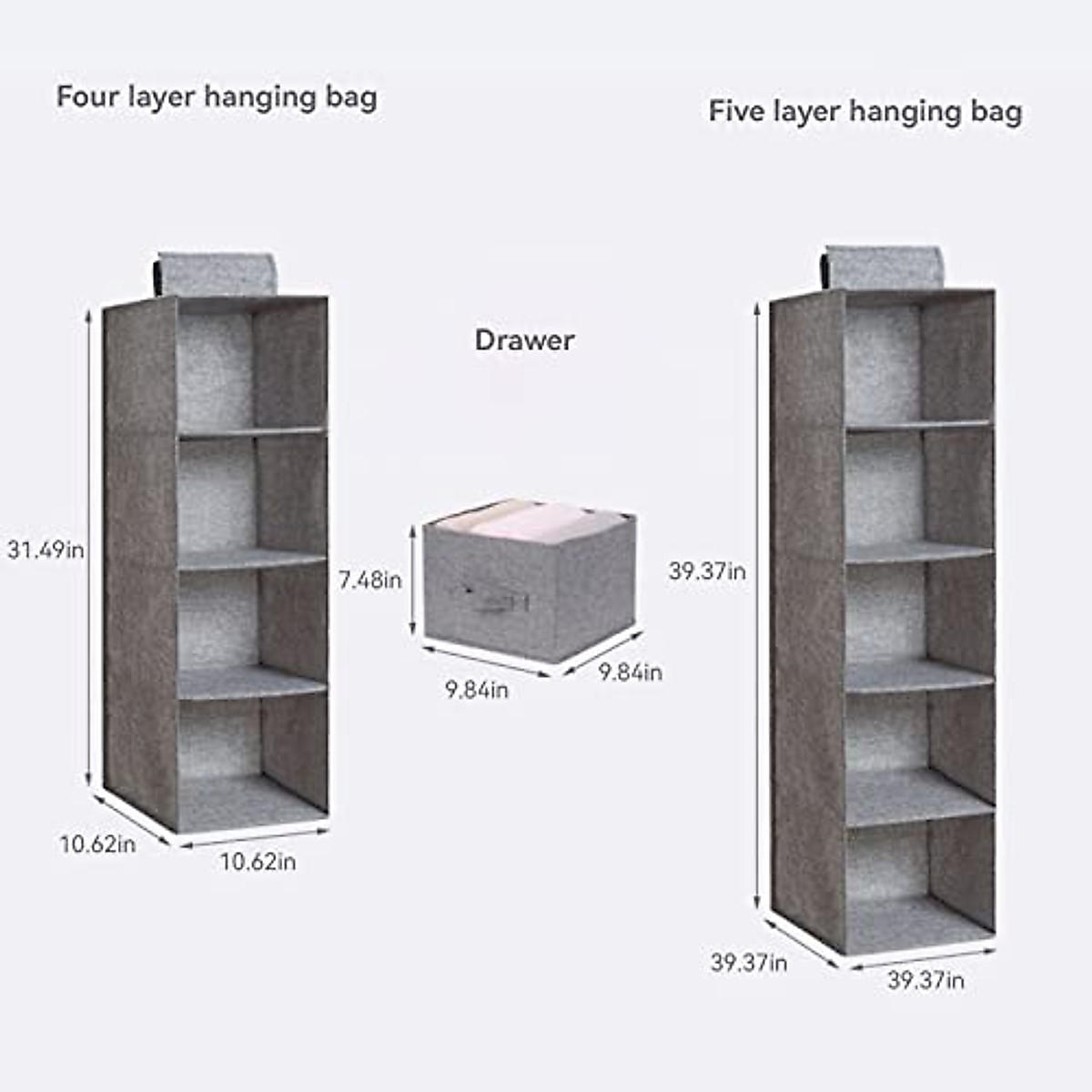 XJ-HOME Wardrobe Cotton Linen Storage Hanging Bag Clothes Organizer Multi-Layer Drawer Multifunctional Hanger Rack for Bedroom or Rack,Dark Gray