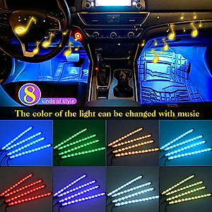 Nilight 48 LEDs DC 5V Multicolor Music Car Strip Light Under Dash Lighting Kit with Sound Active Function and Wireless Remote Control, 2 Years Warranty, 4PCS USB Interior Lights