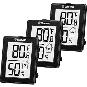Geevon Digital Hygrometer, 3 Pack Indoor Thermometer Room Temperature Humidity Gauge with Battery,Digital Temperature Humidity Meter Indicator for Home, Office, Greenhouse, Mini Hygrometer,Black
