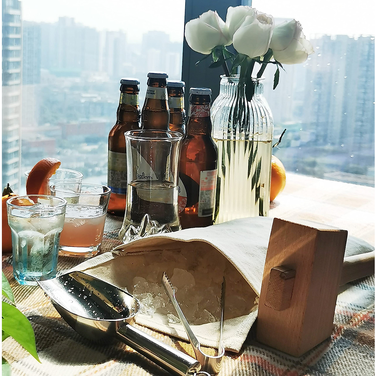 Lewis Ice Bag and Wooden Ice Mallet,Manual Ice Crusher for Breaking Ice,Thick Canvas Bag,Beech Wooden Mallet,Crushed Ice for Home,Bar Tools Kitchen Accessories,2 Pcs Set