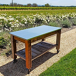 Redwood Potting Table Rolling Cart Swivel Cast Iron Wheels with Brakes Outdoor Garden Work Bench (with Hardware)