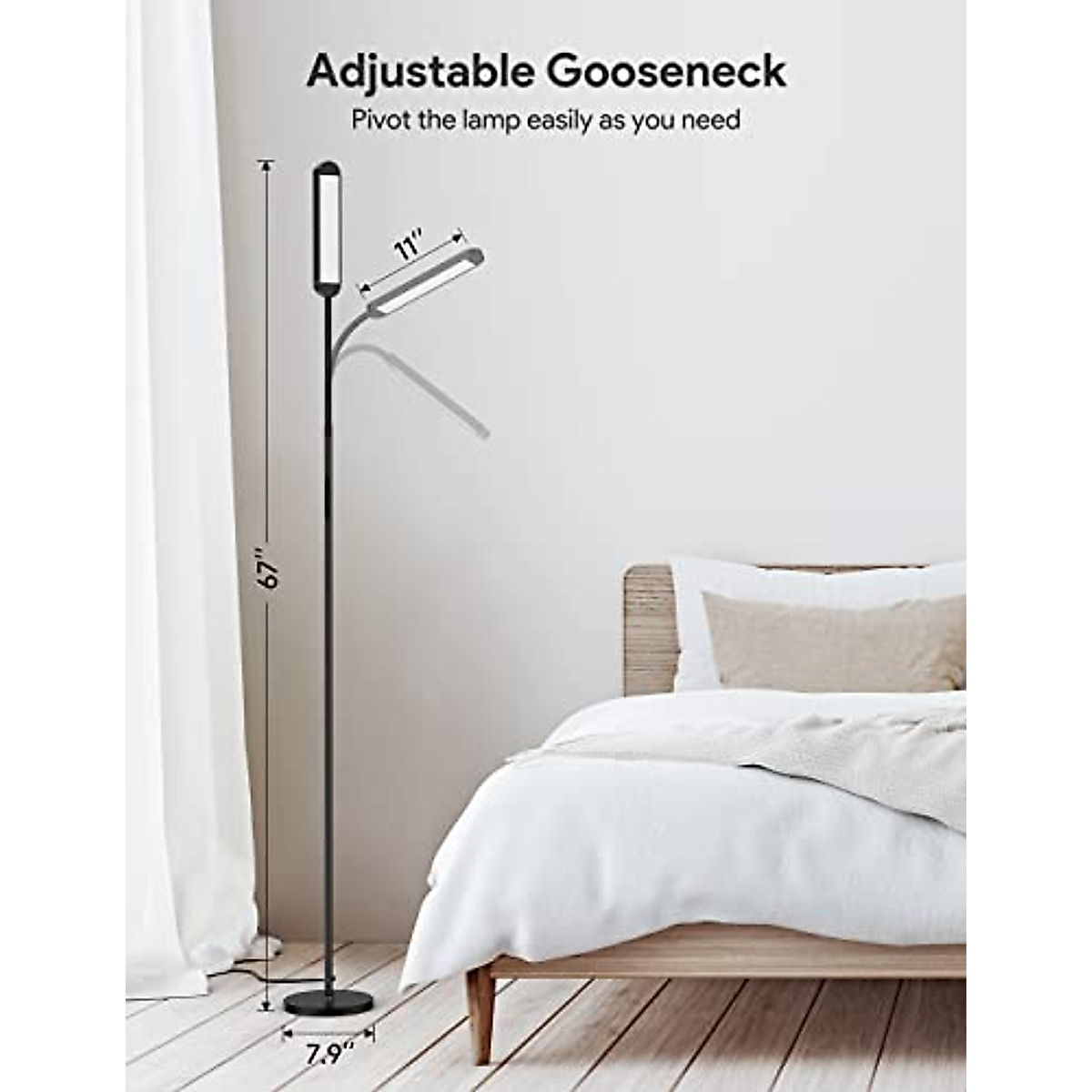 MediAcous Floor Lamp, LED Floor Lamp for Living Room, 5 Colors & Brightness & Step-Less Adjustable, Standing Lamp with 1H Timer, Remote & Button, Dimmable Reading Floor Lights, Work with Wall Switch