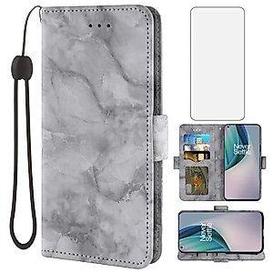 Asuwish Phone Case for OnePlus Nord N10 5G with Tempered Glass Screen Protector and Marble Wallet Cover Flip Card Holder Slot Stand Cell One Plus N 10 G5 1 Plus 10N 1plus One+ 1+ N105G Women Men Black