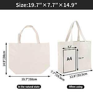 Segarty 6 Packs Large Canvas Tote Bags, 20X15 Inch Reusable Grocery Bags, Heavy Duty Shopping Bags with Bottom Gusset, Natural White Blank Cloth Shoulder Bags Perfect for DIY Crafting Decorating