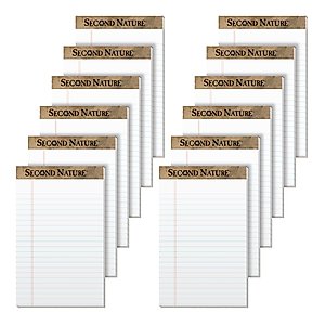 TOPS 74830 Second Nature Recycled Pads, Lgl/Margin Rule, 5 x 8, White, 50 Sheets (Pack of 12)