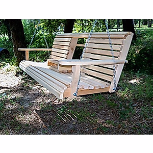 Ecommersify Flip Cup Holder Console Rot-resistant Cypress Eternal Wood Lumber Roll Back Porch Swing, 5-Feet