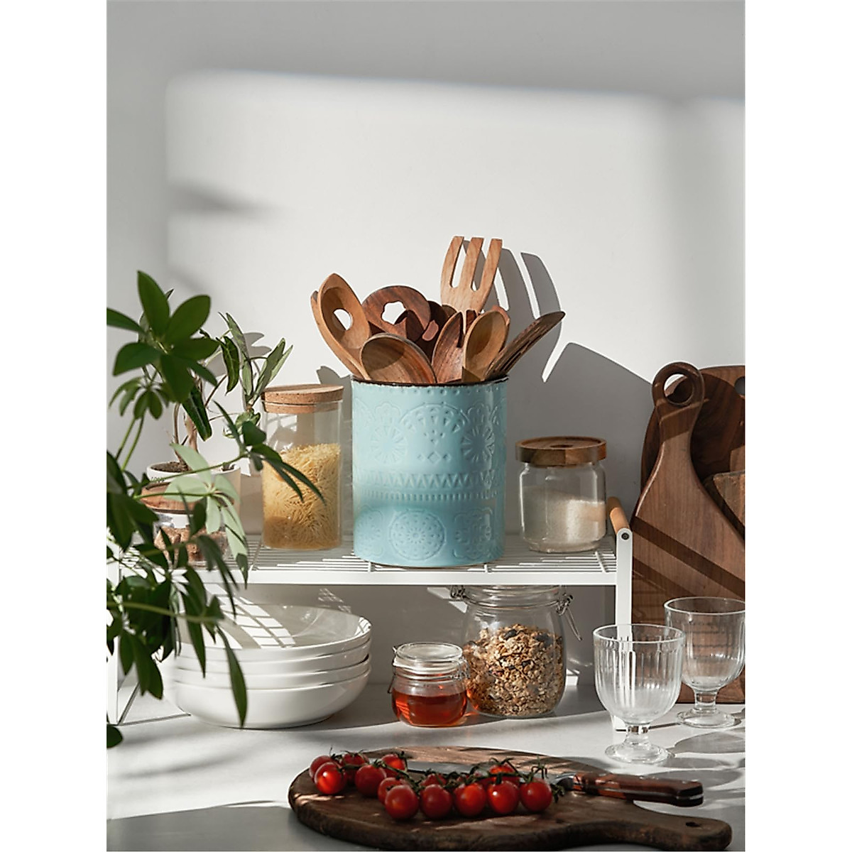 DOWAN Kitchen Utensil Holder, 7.2″ Extra Large Stable Utensil Crock, Thicken Recycled Cork Mat, Simple Design Utensil Holder, Kitchen Decor, White Utensil Holder for Christmas Decor