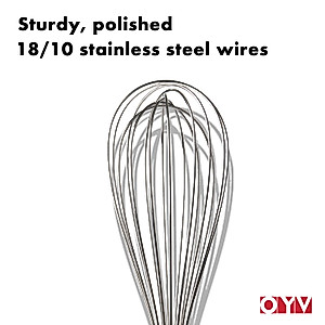 OYV 18/10 Stainless Steel Whisk, Ergonomic Handle, Dishwasher Safe Metal Whisk, Professional Whisk for Kitchen Cooking, Perfect for Blending, Whisking, Baking, and Beating, 10-Inch Wire Whisk