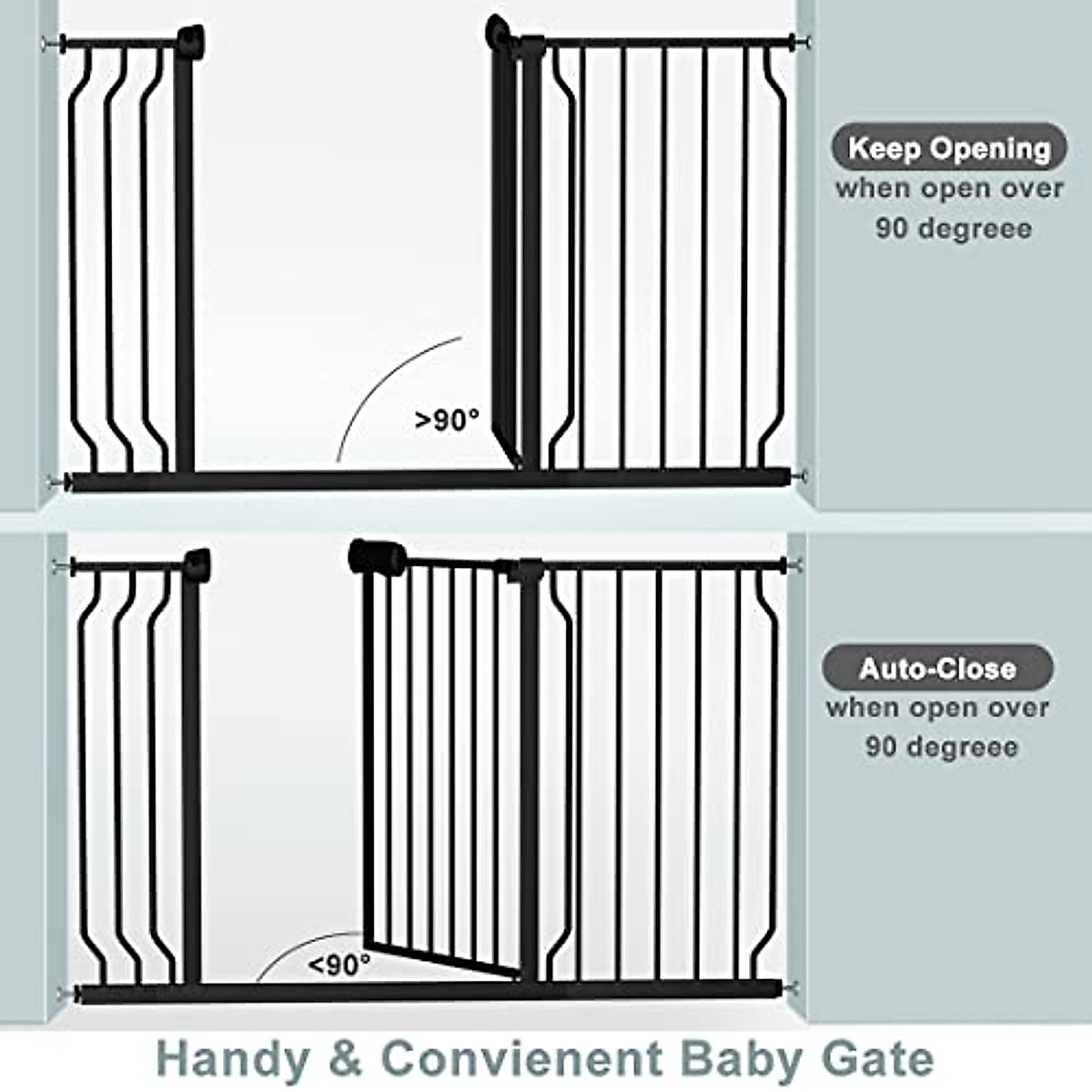 Fairy Baby Extra Wide Baby Gate Black 57.5-62 Inch Wide, Walk Through Pressure Mounted No Drill, Long and Large Tension Dog Gates for Pet and Kids
