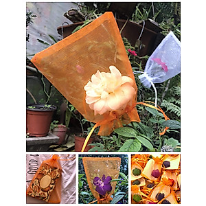 Jexila 100PCS Orange Organza Bags 4X6 Inch Halloween Goodie Candy Treat Bags Small Mesh Bags Drawstring Jewelry Gift Bags for Wedding Party Favor Pouches