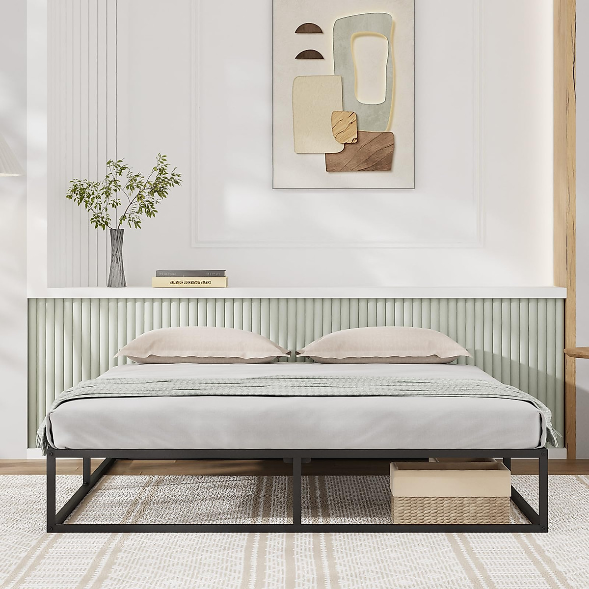 Novilla Queen Bed Frame, Metal Platform Bed Frame, Noise-Free, Sturdy Metal Bed Frame, Heavy Duty Wood SlatsWood Slats Support, No Box Spring Needed, Easy Assembly, Coal Black