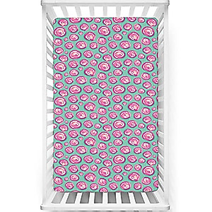 Pink Polka Dots Themed Fitted Mini Crib Sheets,Portable Mini Crib Sheets Soft & Stretchy Fitted Crib Sheet-Great for Boy or Girl Room or Nursery,24“ x38“,Pink Pale Pink Sea Green White